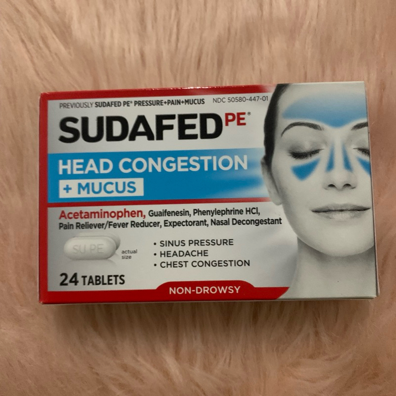 Sudafed PE Head Congestion+Mucus Relief Tablets Non-Drowsy Decongestant ...