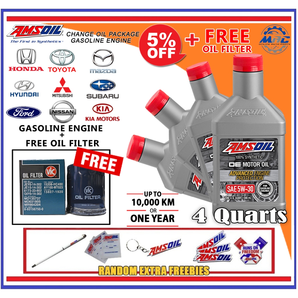 AMSOIL OE Motor Oil 5W-30 Fully Synthetic oil 4 Quarts package for ...