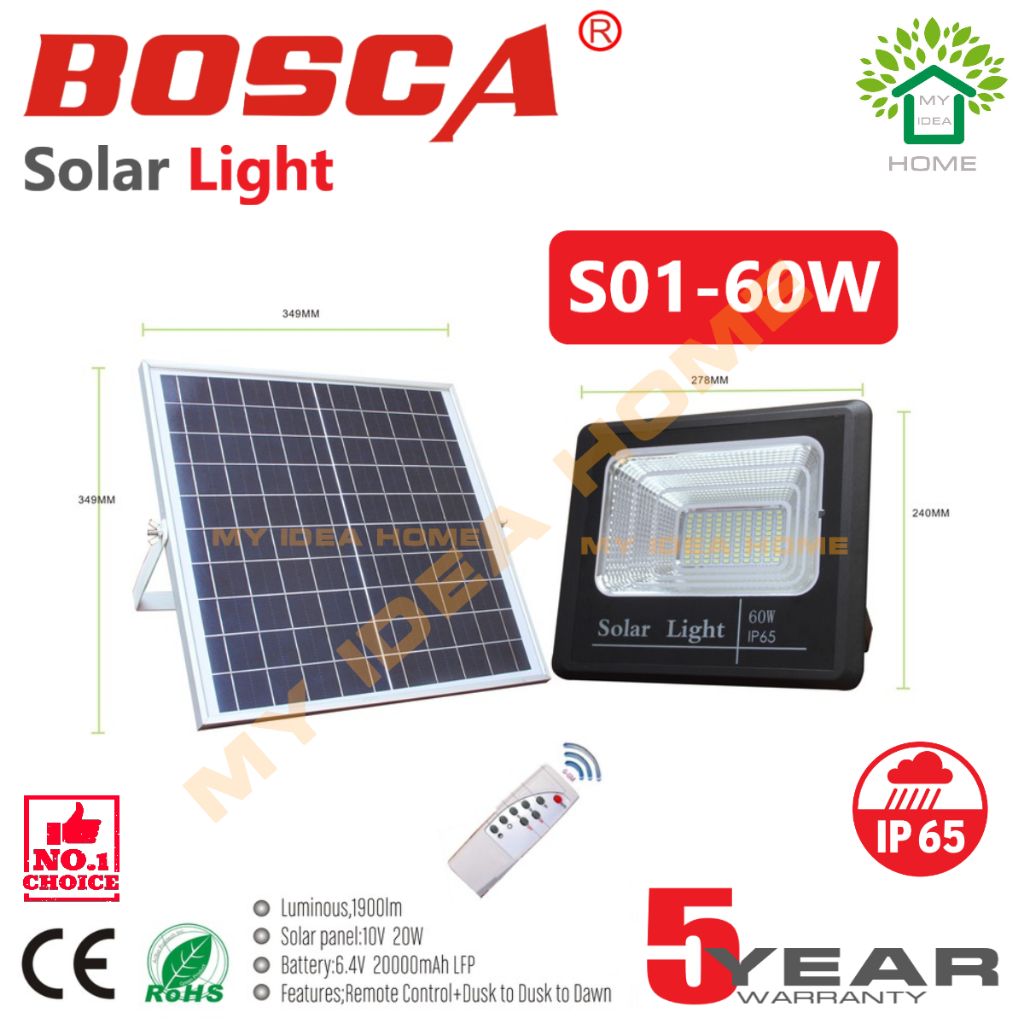 BOSCA 5 Year Warranty 60W Solar Light Led Outdoor Flood Light Street ...