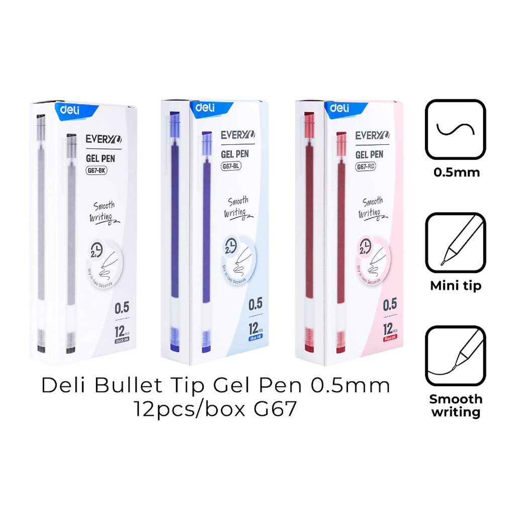 Deli Bullet Tip Gel Pen 0.5mm 12pcs/box G67 | Shopee Philippines