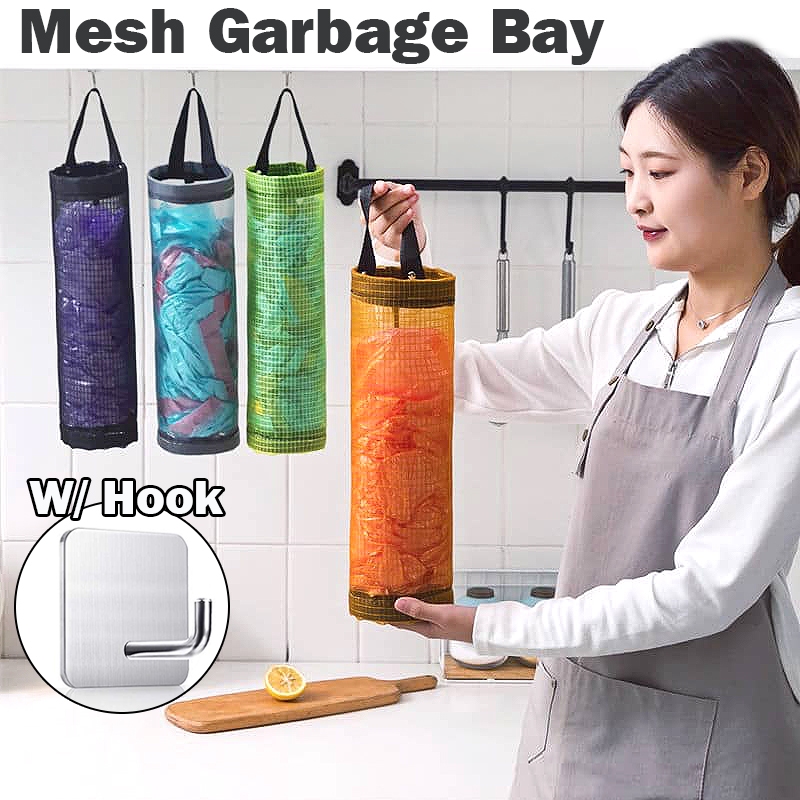 Kitchen Mesh Garbage Bag Organizer Dispenser Trash Bags Holder Trash ...