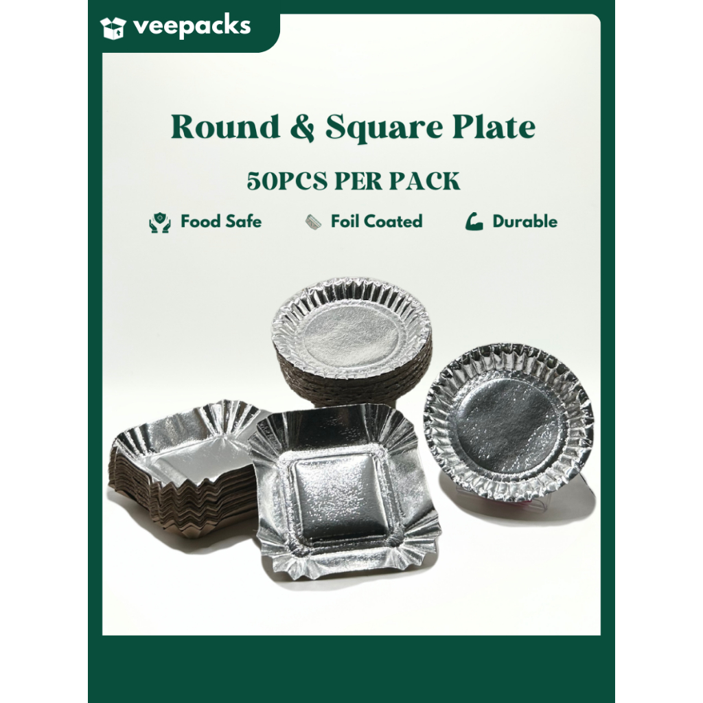 [50pcs] Round and Square Foil-Coated Silver Paper Plates | Shopee ...