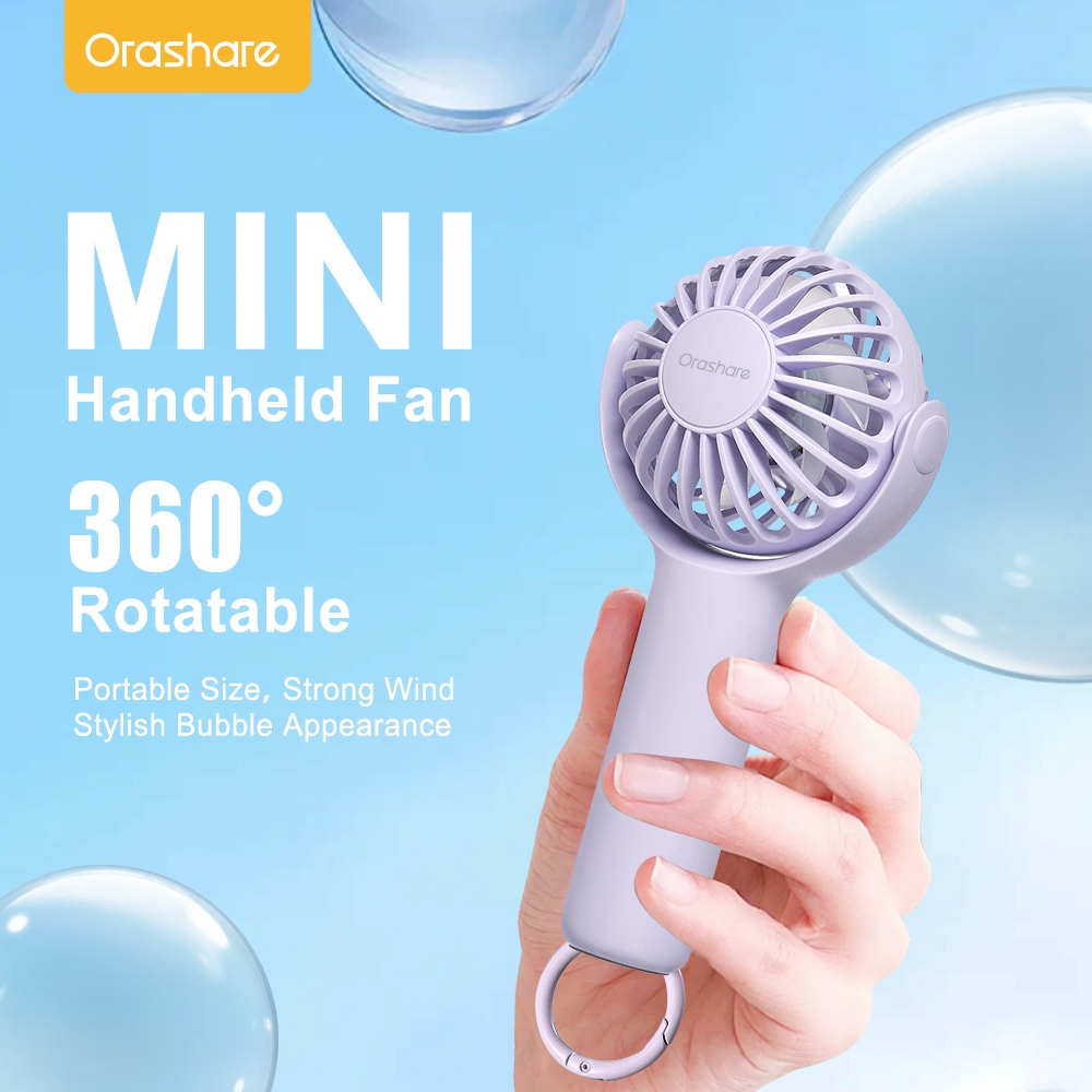 Orashare HF02 Pro Mini Fan 360° Rotation Stylish Lightweight 3 Speed Wind 1500mAh Type C Handy ...
