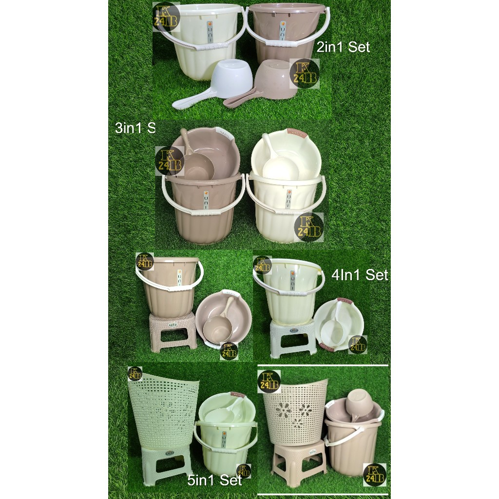BASIN/ LAUNDRY BASKET/PAIL/DIPPER/ STOOL UNIK/UNIGLOBAL SET (2in1)(3in1 ...