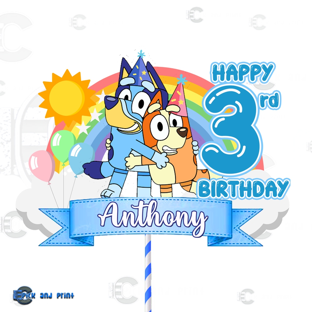 Personalized/Customized Blue Dog Theme Cake Topper for DIY Party ...