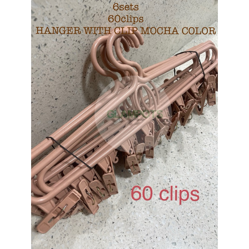 6sets (60clips) HANGER WITH CLIP MOCHA | Shopee Philippines