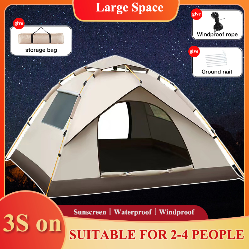 Camping Tent 2-4 Persons Waterproof Tent Double Layer Outdoor Foldable ...