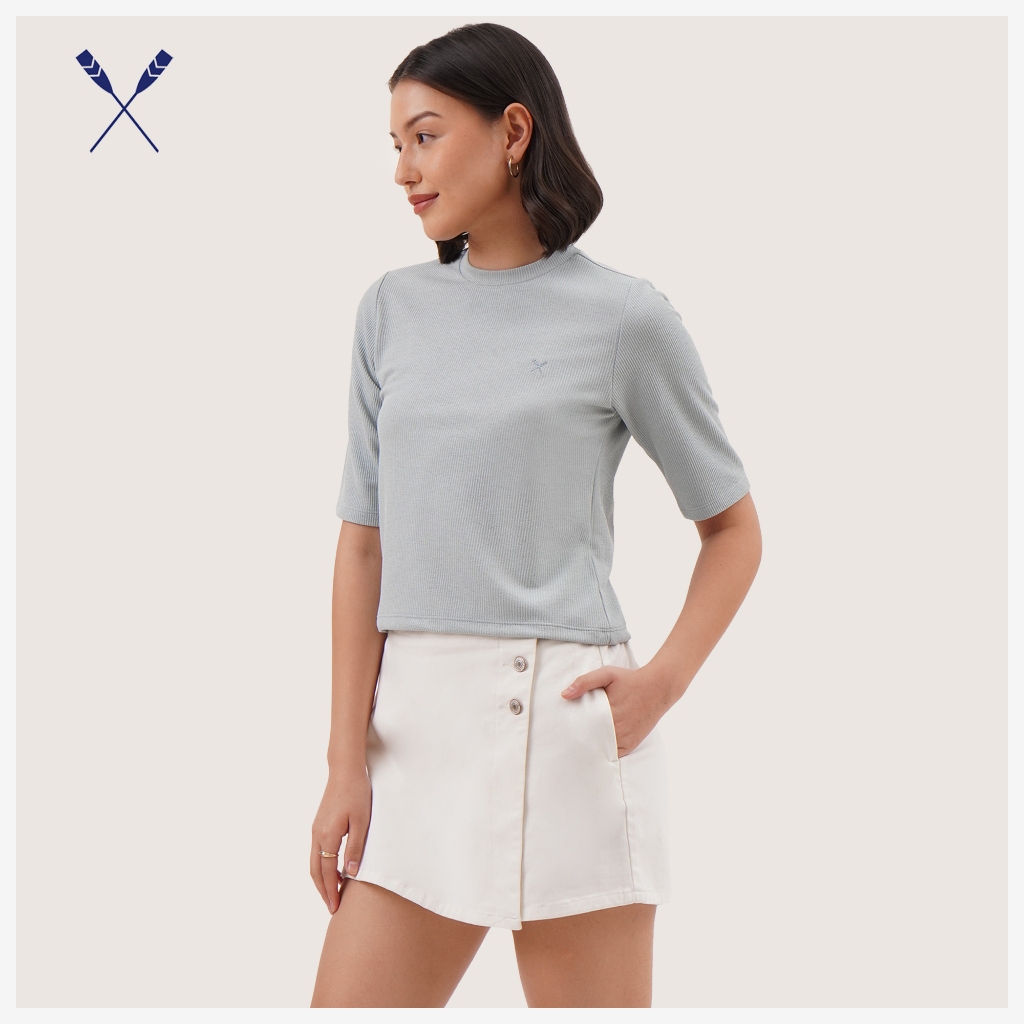 Regatta Slim Fit Mock Neck T-Shirt For Women (Light Blue/Cream ...