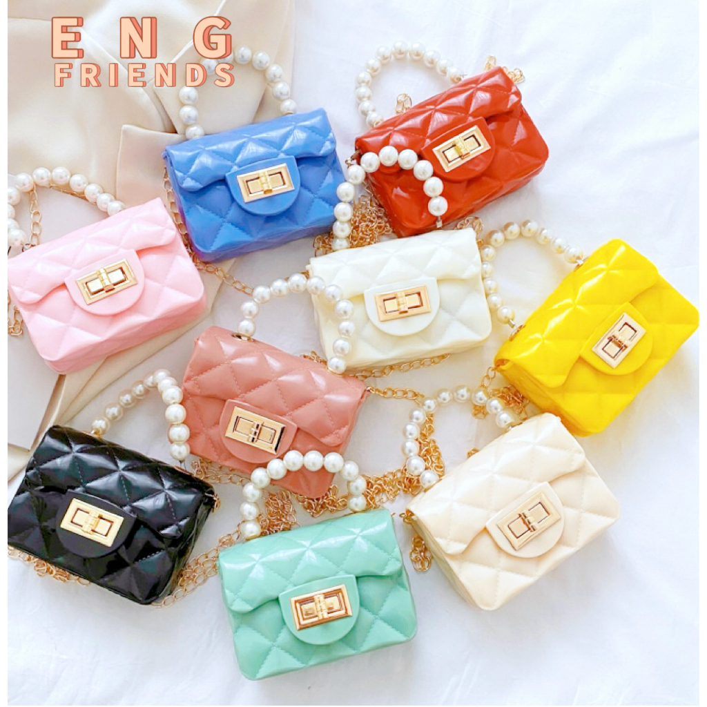 PHB Kids' Mini Jelly Bag with Pearl Decoration Sling and Handbag with ...
