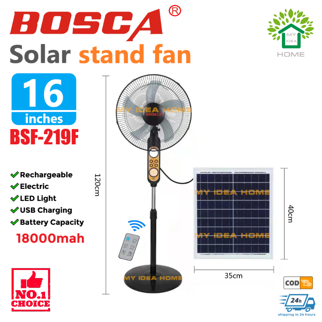 BOSCA Solar Stand Fan 16 inches Solar rechargeable Fan With Remote ...