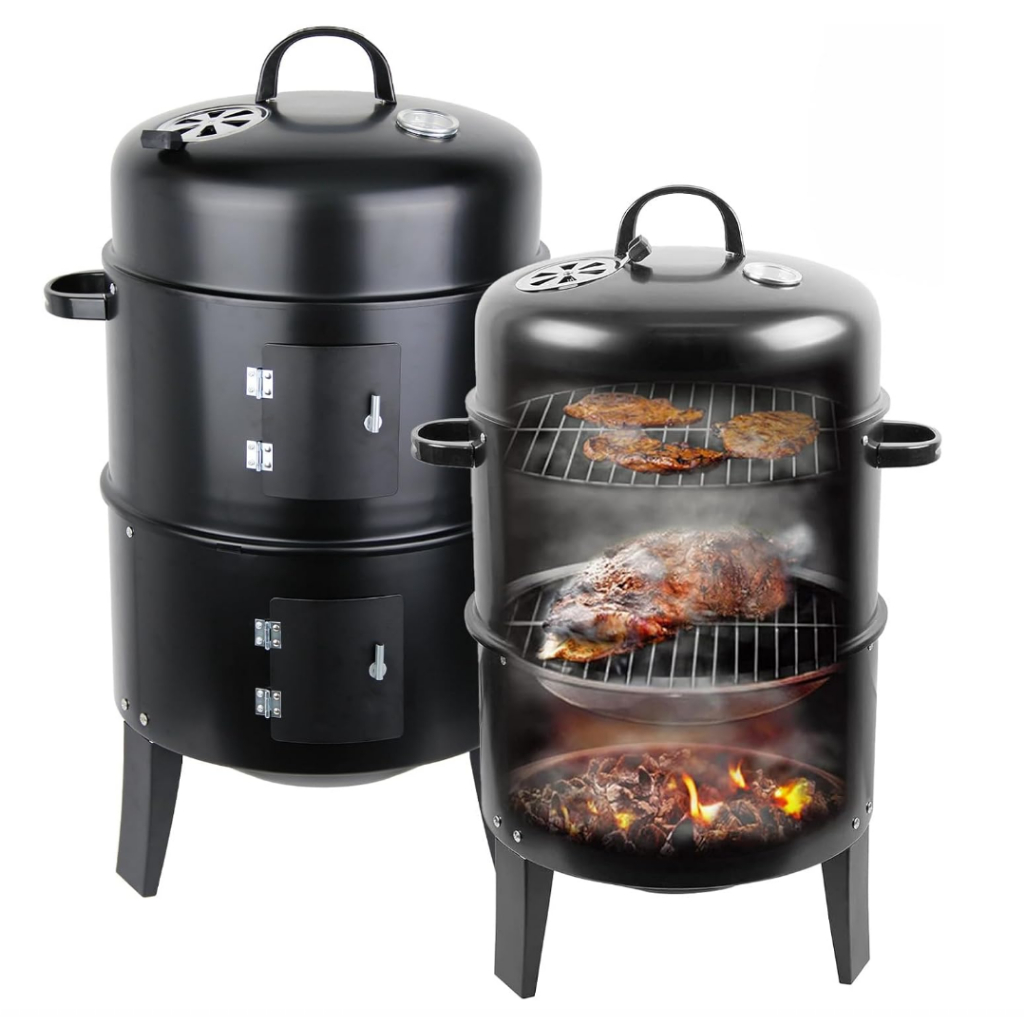 3-in-1 Charcoal BBQ Smoker, Outdoor Grill Cooker with Built-in ...