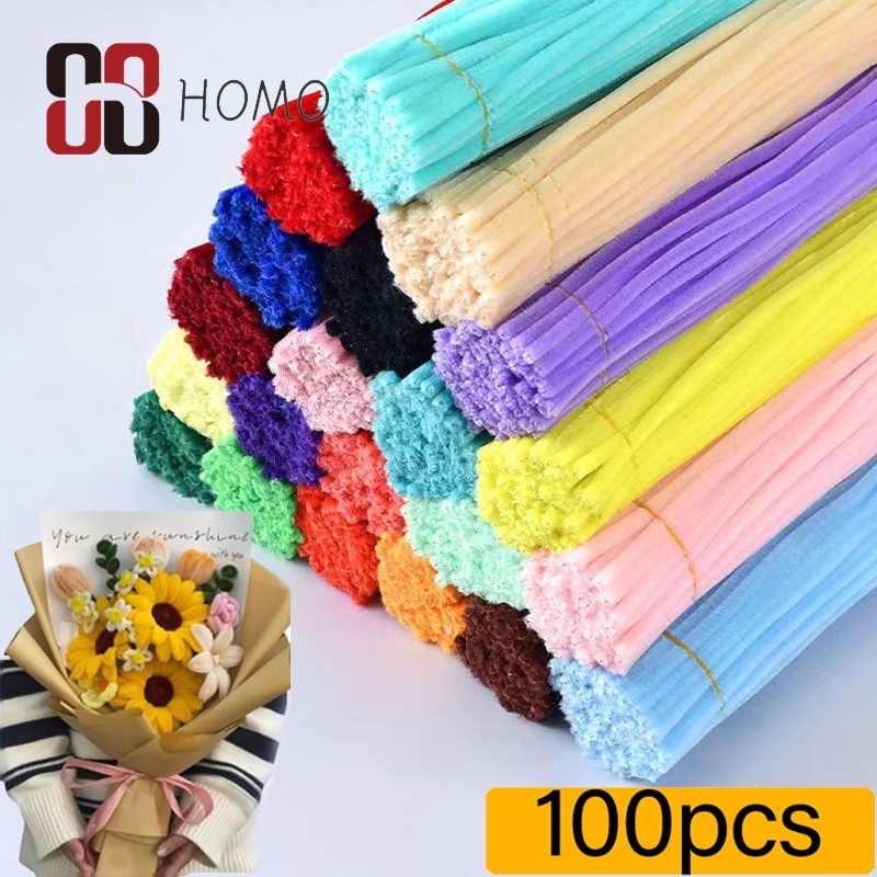 【100pcs】 Colorful Dense Fuzzy Wire Pipe Cleaner Craft Flower Chenille ...