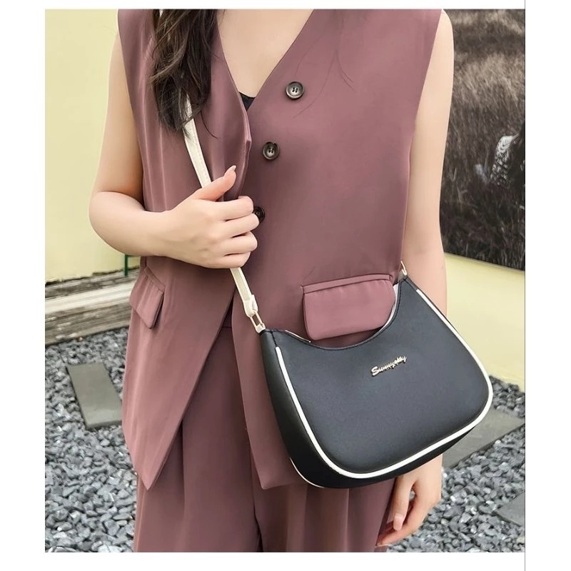 CXS Preppy Letter Colorblock Zipper Armpit Bag Versatile Small Shoulder ...