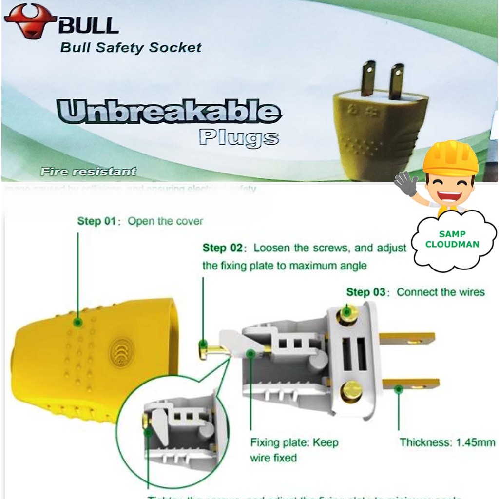 Bull Unbreakable Plug Fire and Shock Resistant 10A 250V Solid Brass ...