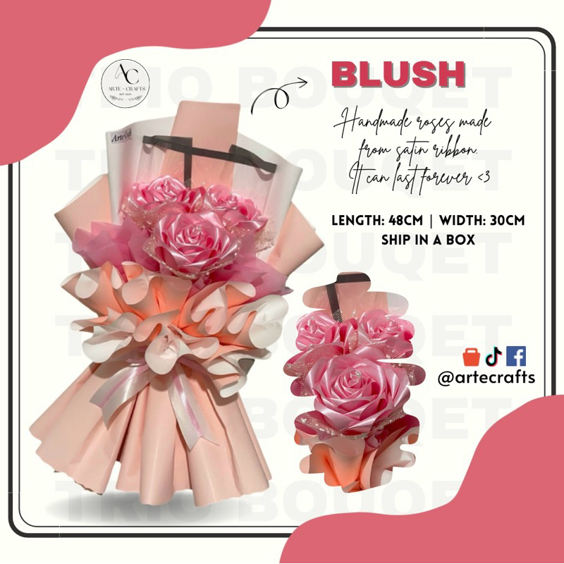 TRIO BOUQUET (3pcs handmade satin flower) | Shopee Philippines