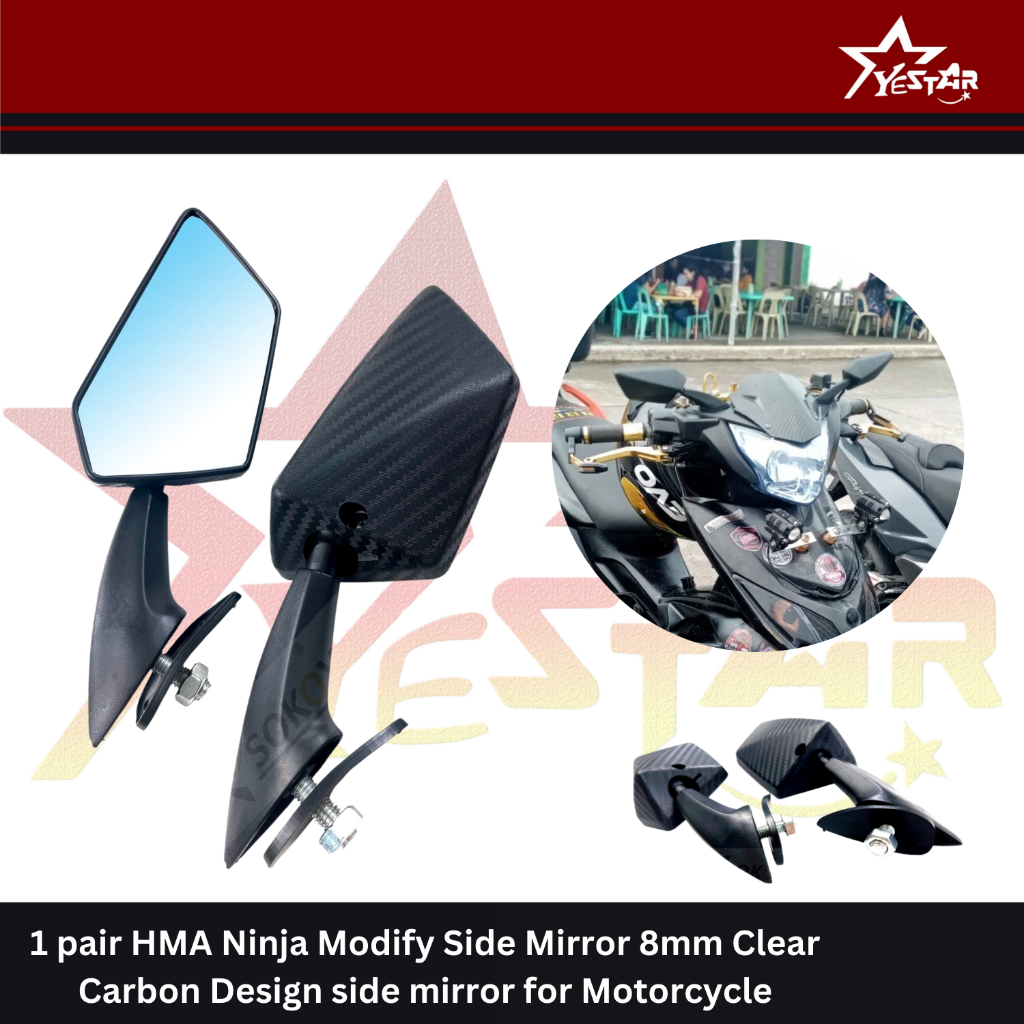 1 pair HMA Ninja Modify Side Mirror 8mm Clear Carbon Design side mirror ...