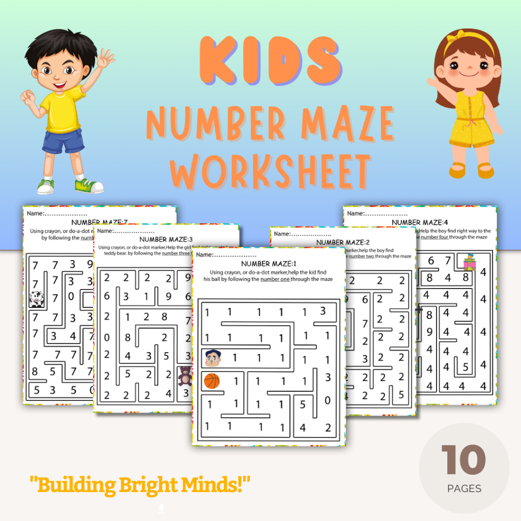 Kids Number Maze Worksheet Workbook Kids Activity Book Kids Busy Book ...
