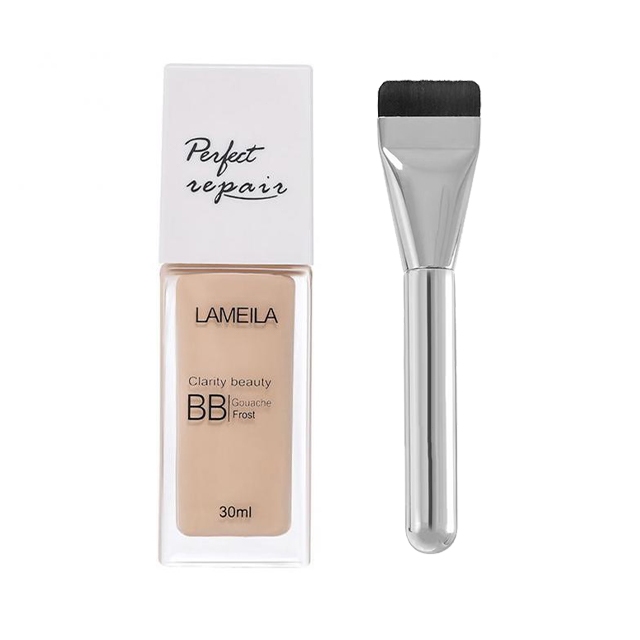 Lasting Face Matte Liquid Foundation with Brush Ultra-thin Base Makeup Moisturizing Oil Control ...