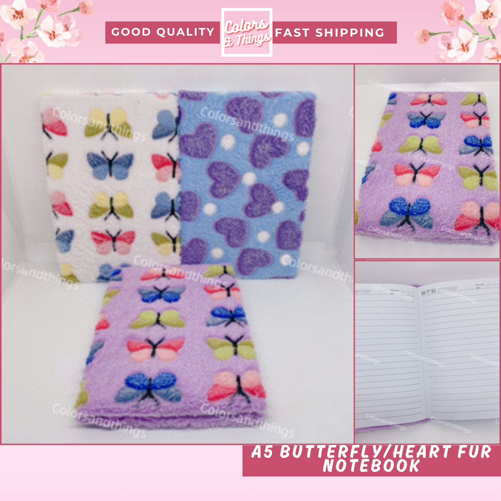 A5 Butterfly/Heart Fur Notebook | Soft & Fluffy Journal for Kids ...