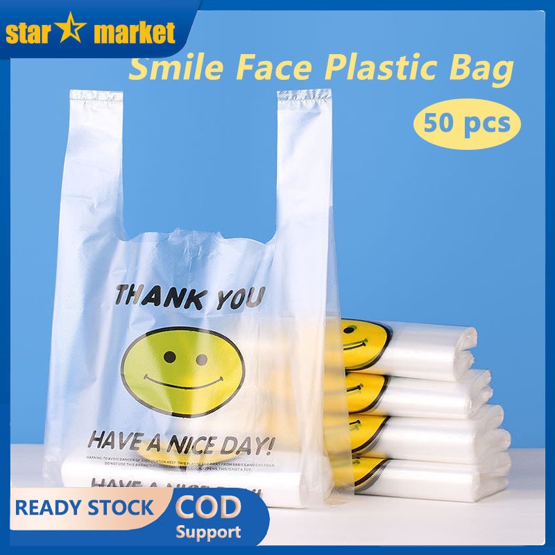Printed Smiley Face Plastic Bag 50 PCS Not Easy To Tear Upgraded ...