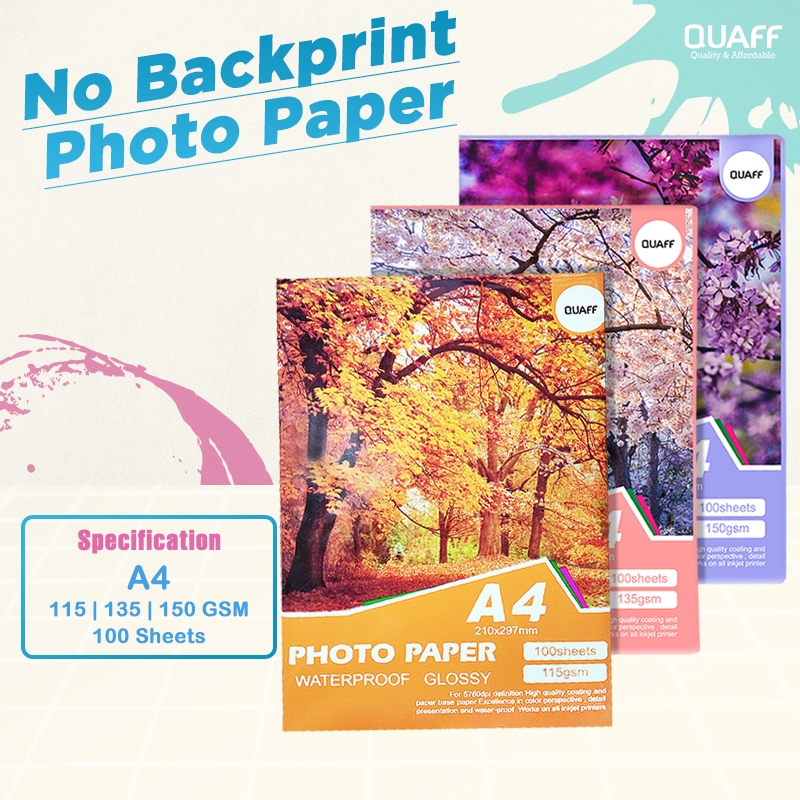 QUAFF No Back Print Glossy Inkjet Photo Paper A4 Size 115gsm / 135gsm ...