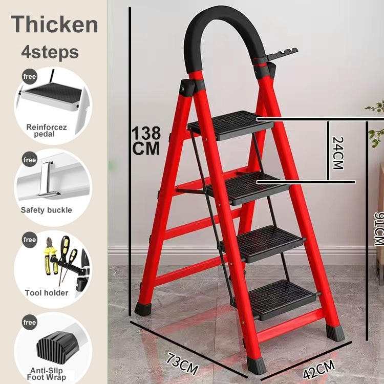 3/4/5/6 Step Folding Ladder Household Aluminum Foldable Ladder Steel ...
