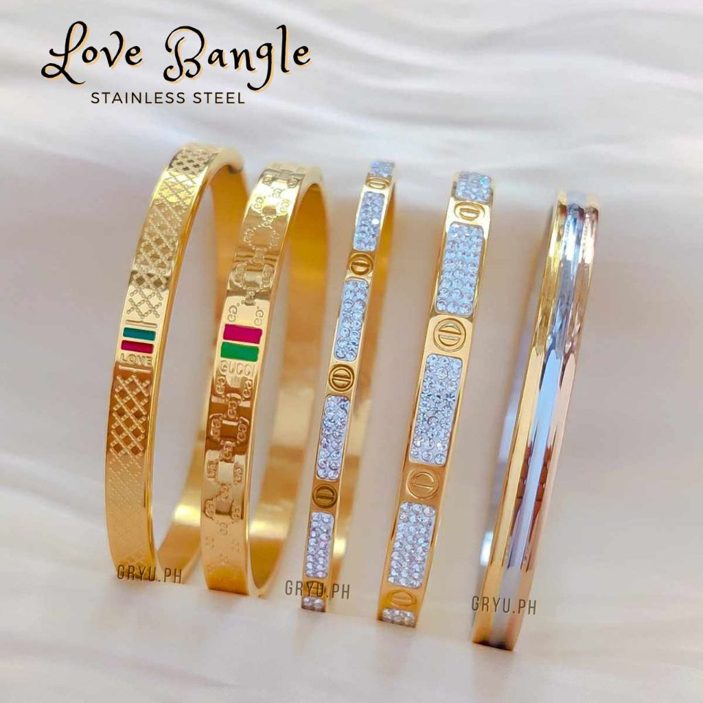 18k Stainless Steel Gold Plated Love Bangle Hypoallergenic Women ...