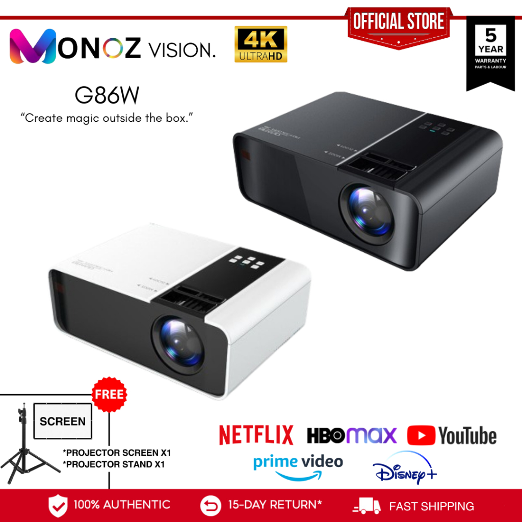 PROJECTOR G86W 4K UHD HD Portable Projector 6000 Lumens OS Android ...