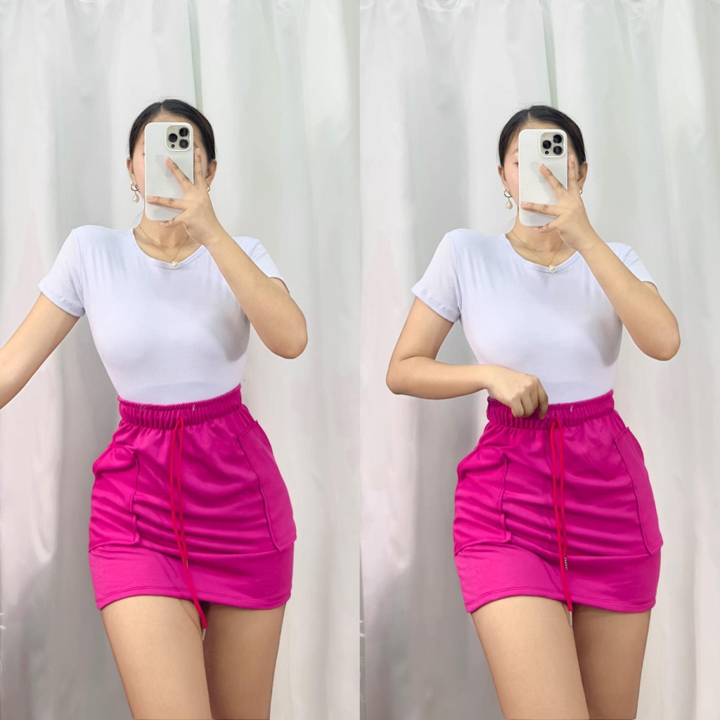 Genelle23 Mimi 2 Side Pocket Mini Plain Skirt Cotton Terry Fabric for ...