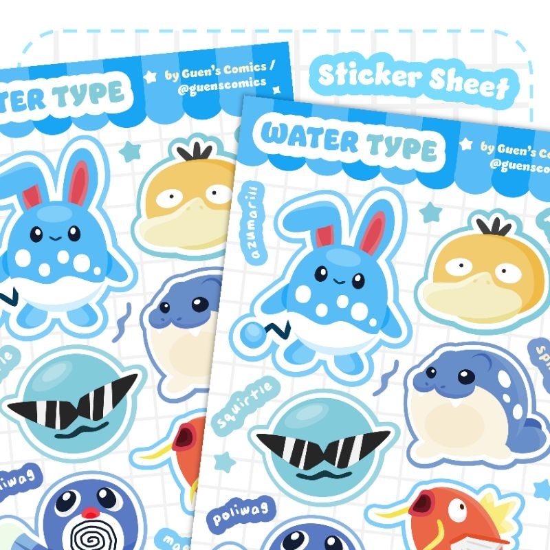 Pokemon Water Type Waterproof and Glitter-Laminated Sticker Sheets ...