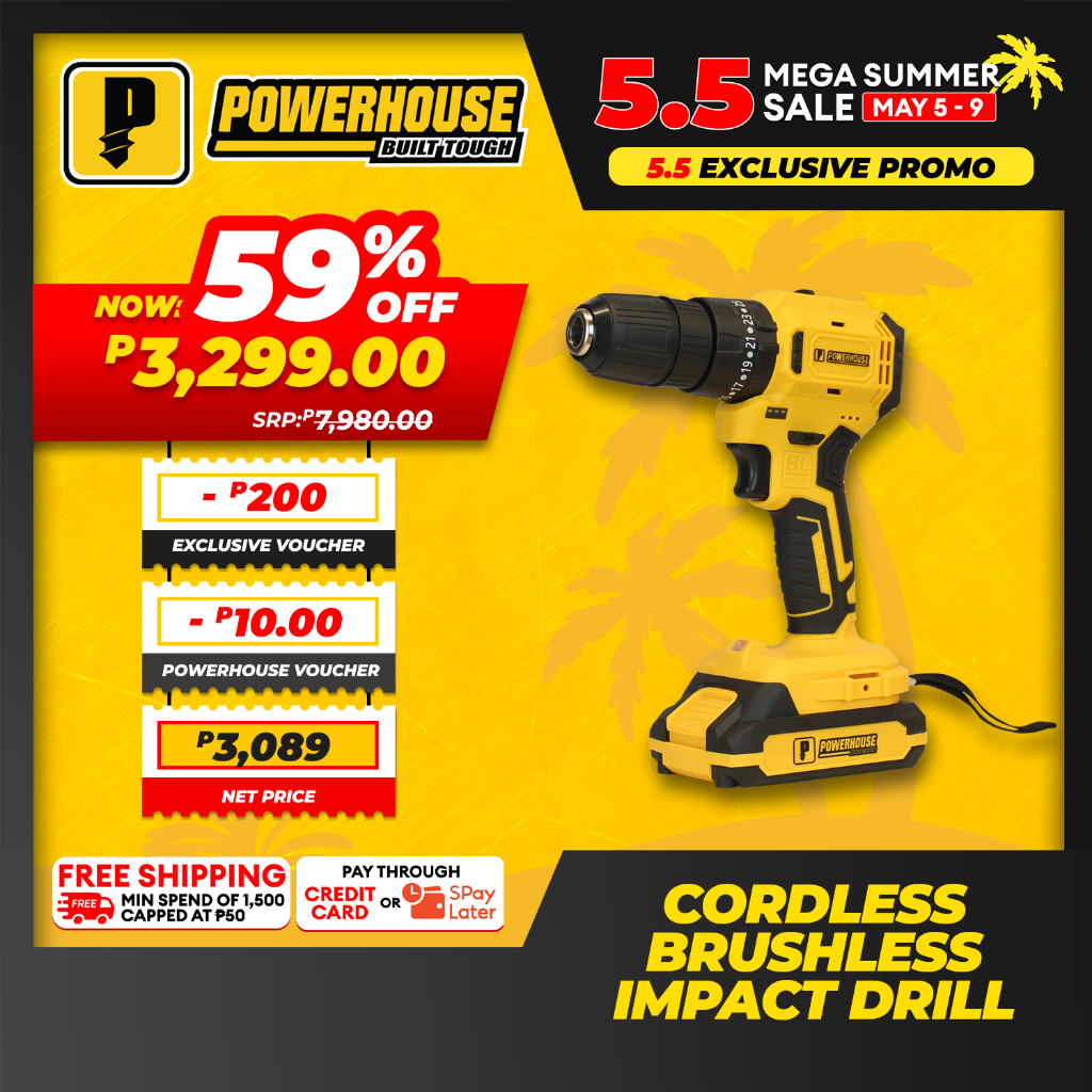 Powerhouse Cordless Brushless Impact Drill 13mm 20V Ah LIon PH-20V ...
