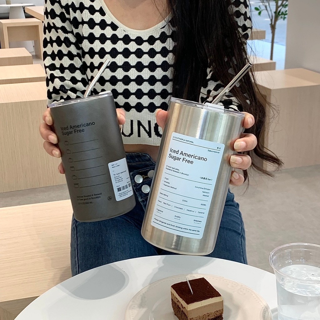 600ml Iced Coffee Cup with Straw and Lid Industrial Style Americano ...