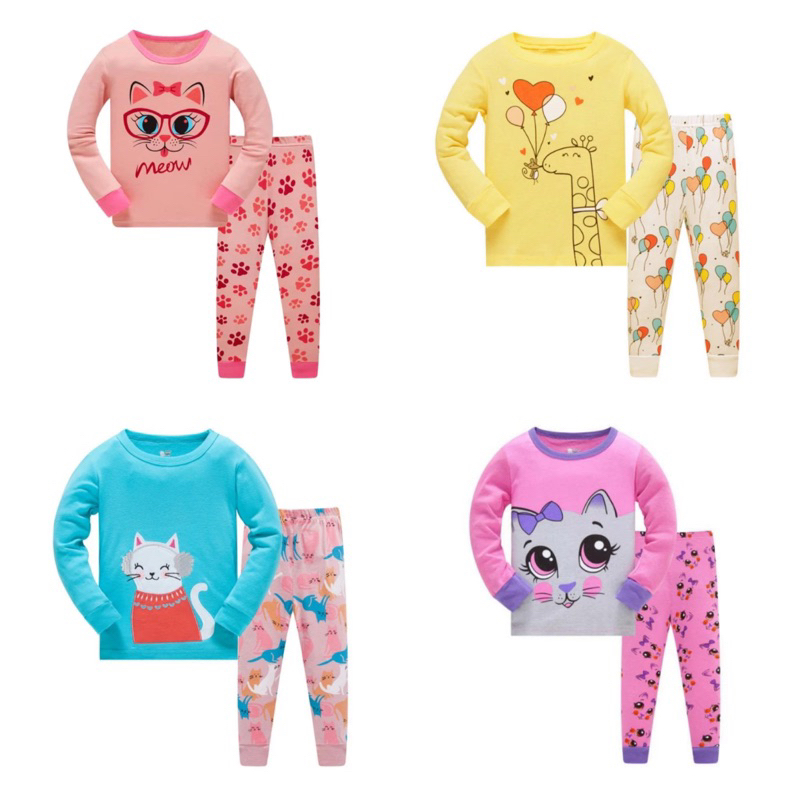 Giraffe Cat Kitten Animals Baby Kids Girls Long Sleeves Pajama Set ...