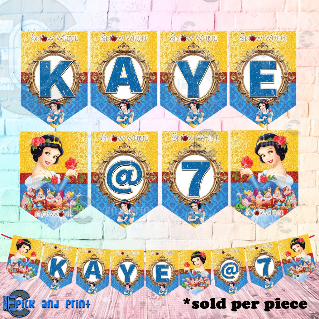 Personalized Snow White Theme Name Flag Banner Banderitas for DIY Party ...