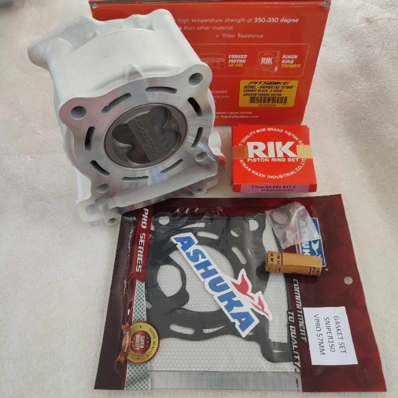 Pitsbike Ceramic Block Sniper 150 57mm ( 8 Holes) Anodize Forged Piston ...