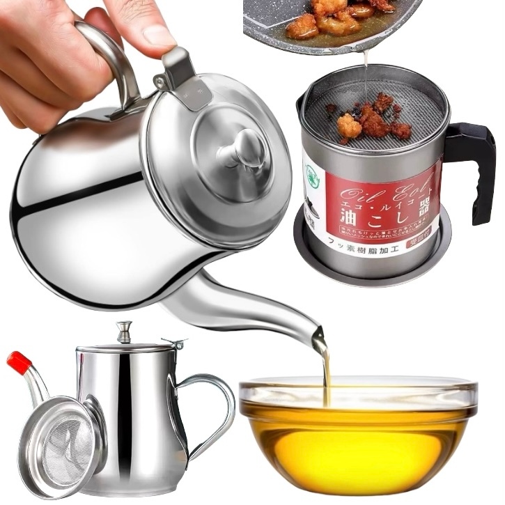 Stainless steel oil container with strainer oil filter pot oil storage ...