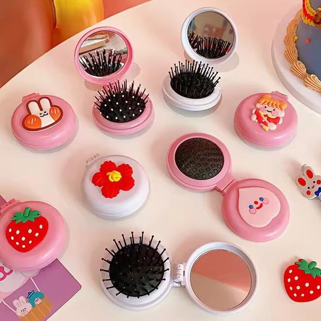 Portable Hair Comb Makeup Mirror Cute Cartoon Mini Mirror Comb With ...