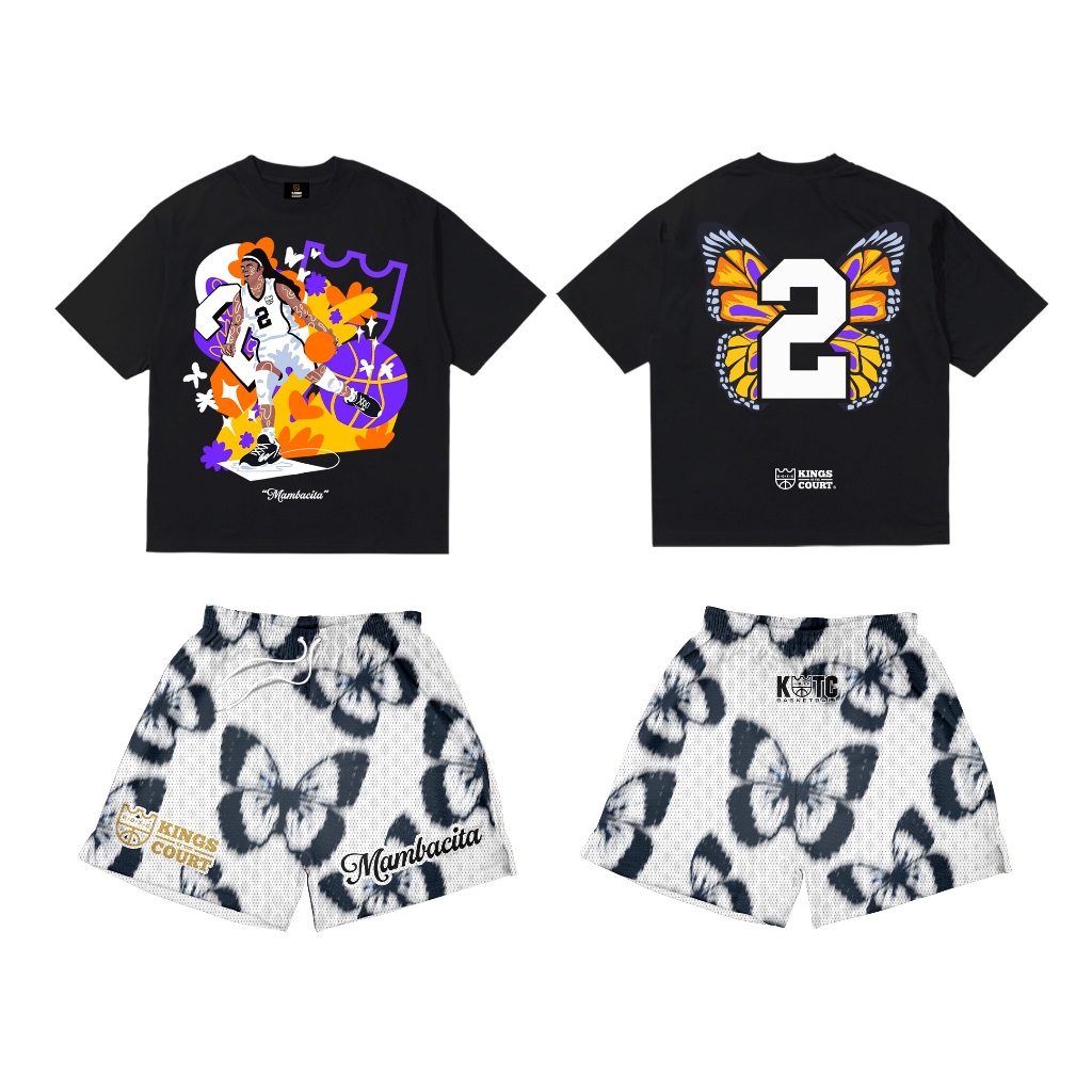 KOTC Kobe 8 Protro “Mambacita” T-Shirt in Black & Mesh Shorts in Mamba ...
