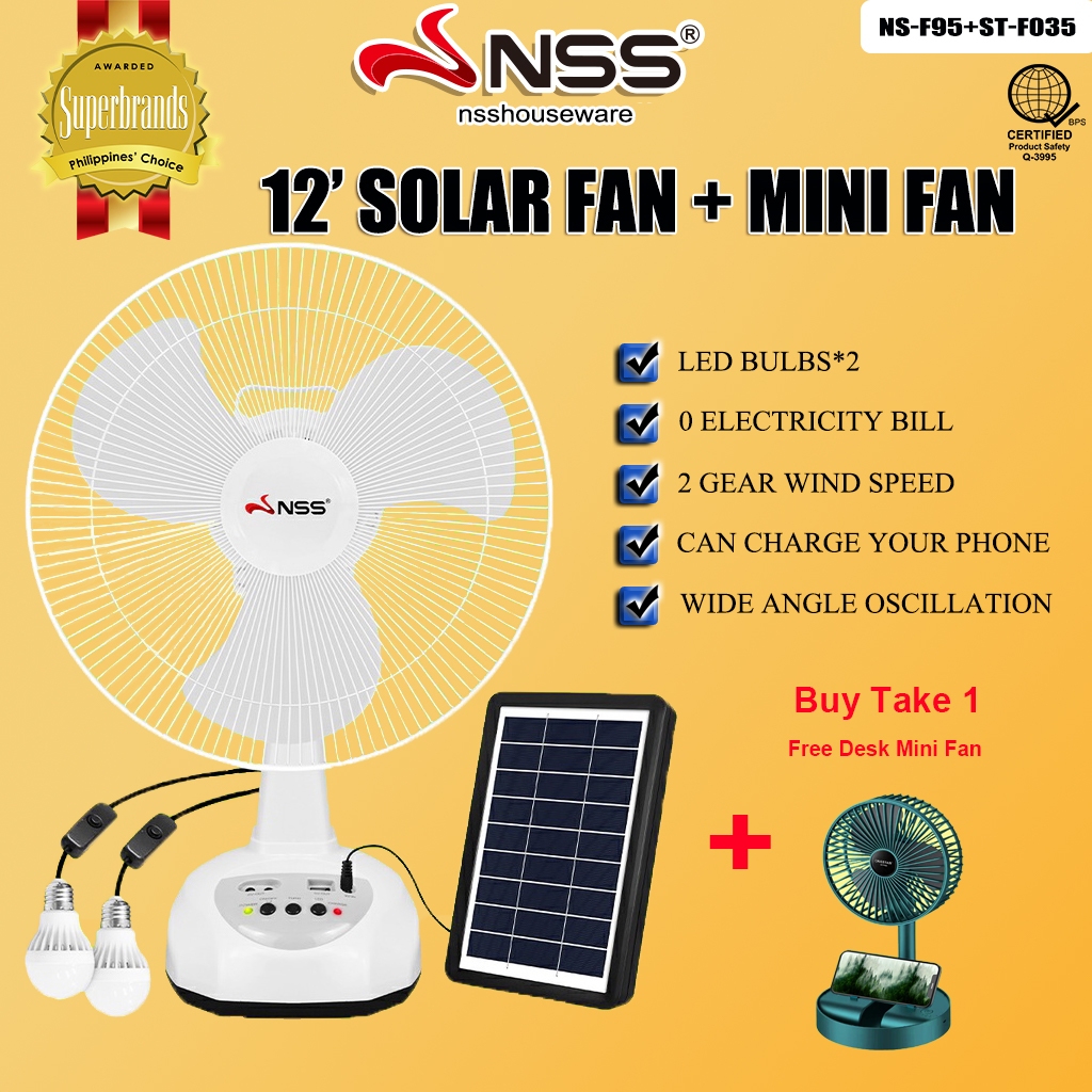 NSS solar fan with panel 16" Solar Electric Fan with light rechargeabl ...