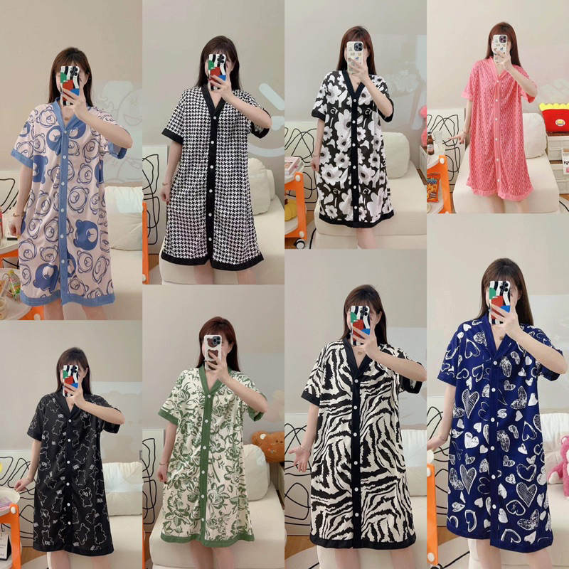 Korean style Daster cotton V-neck cardigan fashionable nightgown ...