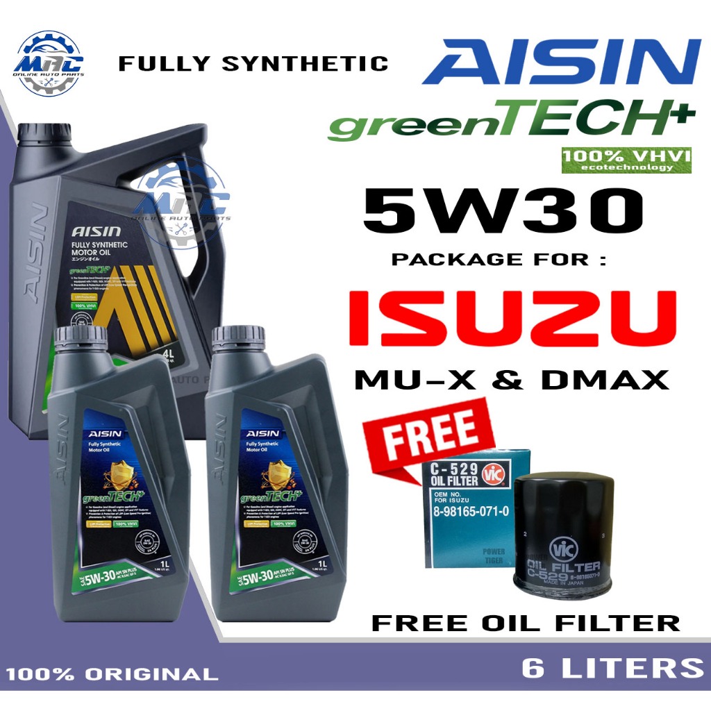 AISIN Fully Synthetic 5W-30 6 LITERS ENGINE OIL PACKAGE FOR ISUZU DMAX ...