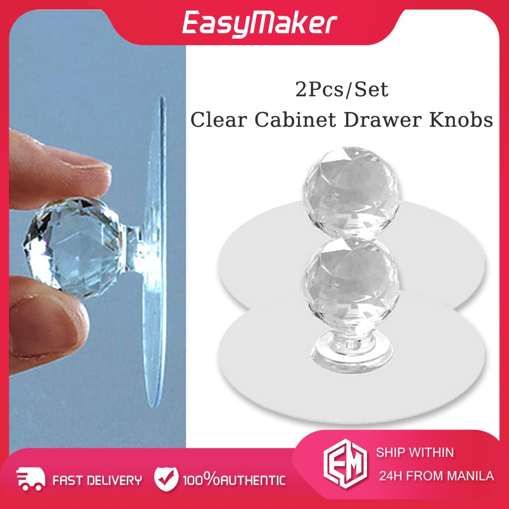 Clear Cabinet Drawer Knobs Self-Adhesive Drill Free Diamond Crystal ...