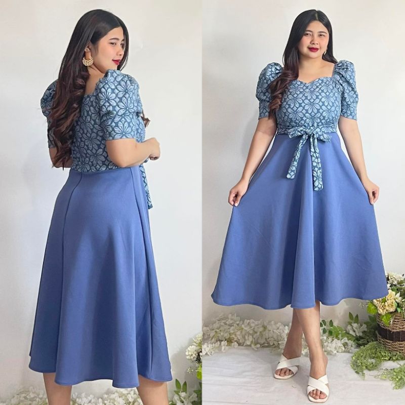 Freilyn Embossed Combi Dress (S-L) | Shopee Philippines