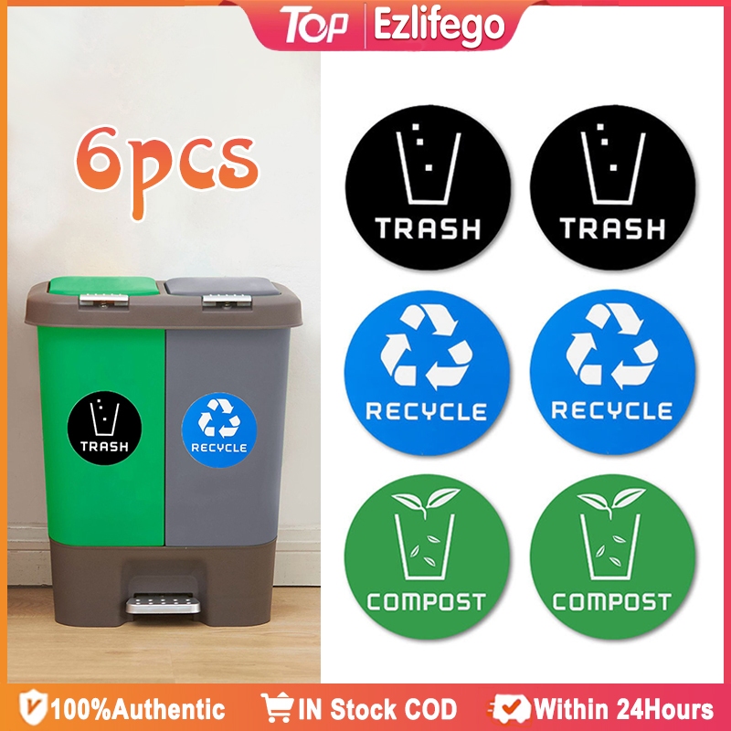 6Pcs Round Trash Can Can Recycle Label Sticker Perfect Bin Labels for ...