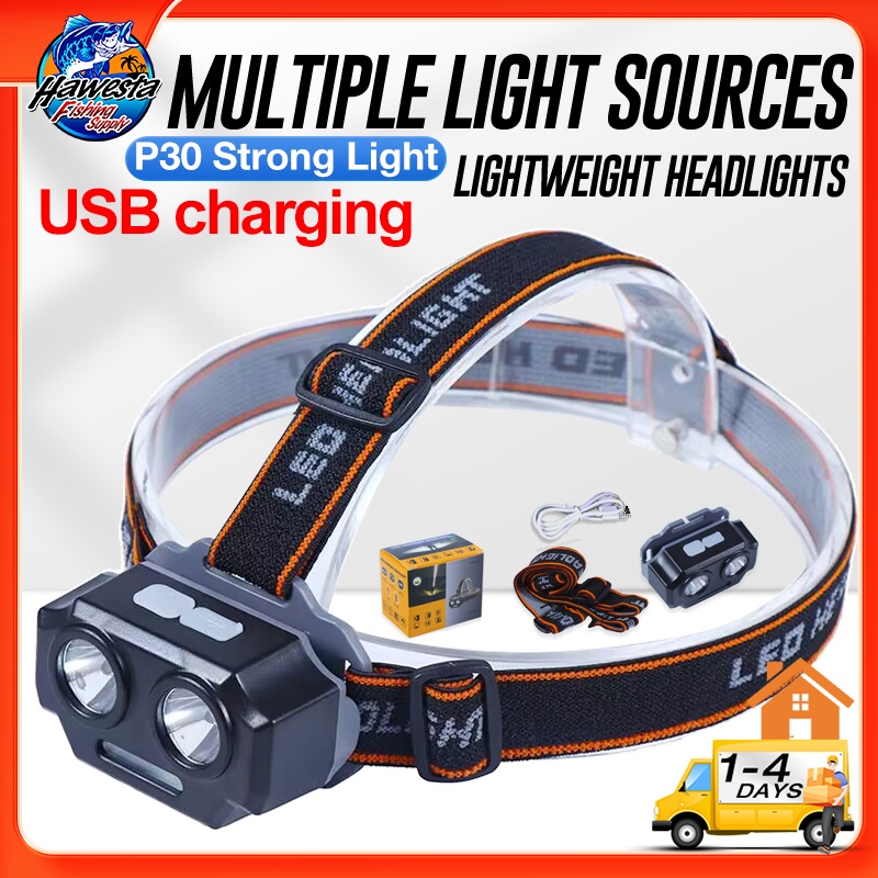 Headlights flashlight Portable mini P30+SMD LED Headlamp USB charging ...