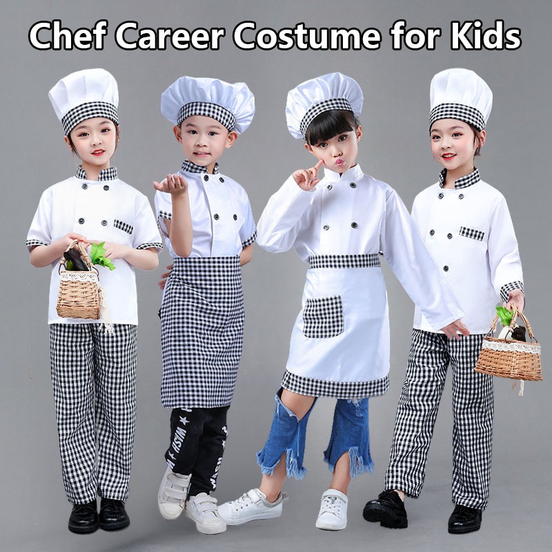 Children Chef Uniform Kids Career Costume Apron Hat Cook Kitchen ...
