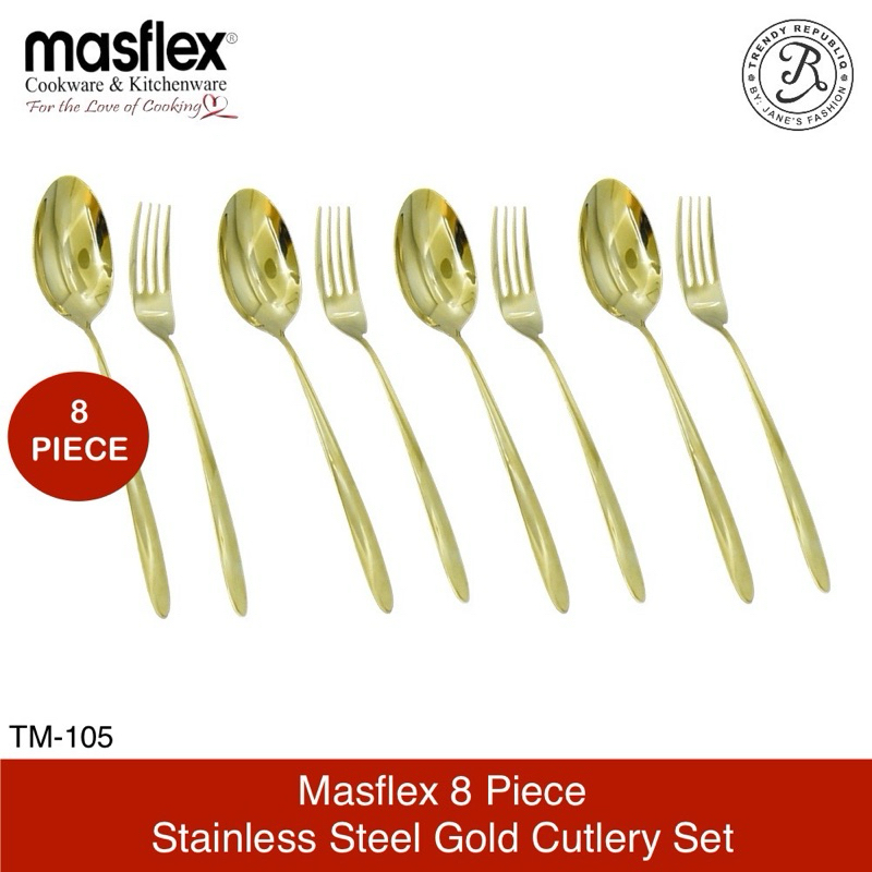 MASFLEX 8-Piece Stainless Steel Gold Cutlery Set-Spoon and Fork Set ...