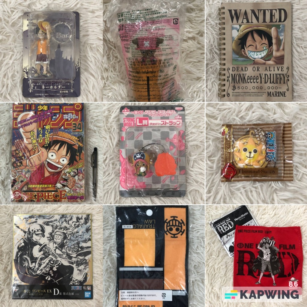 One Piece - keychain, towel, notebook, comics, folder, postcard ...