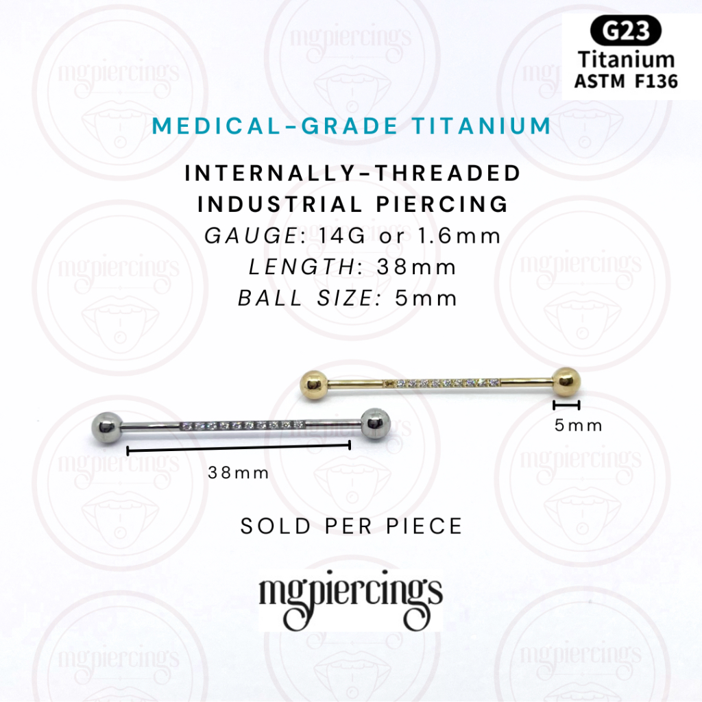 MGPIERCINGS Industrial Piercing Barbell Medical-Grade Titanium G23 ASTM ...