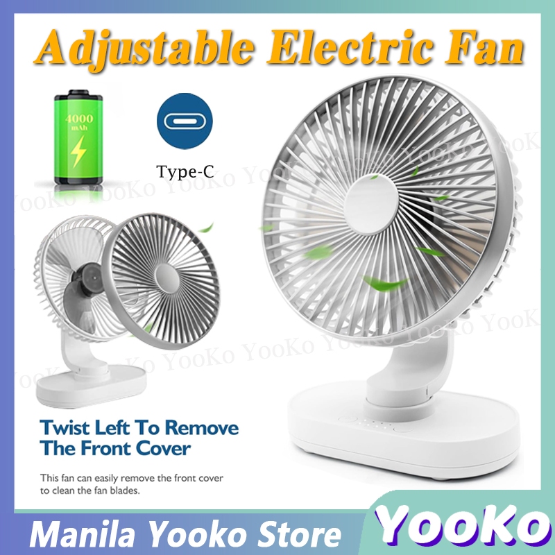 4000mAh Electric Fan Rechargeable Portable Desk Fan Quiet Fan ...